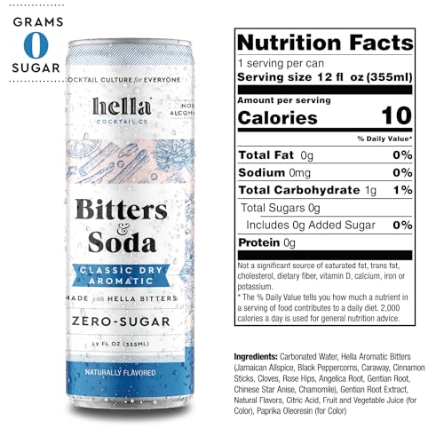 Hella Cocktail Co. Bitters & Soda Classic Dry Aromatic - 12oz Cans, 12 Pack I Aromatic, Botanical and Herbal Non-Alcoholic Drinks, Sugar-Free, Ready-to-Drink Mocktails
