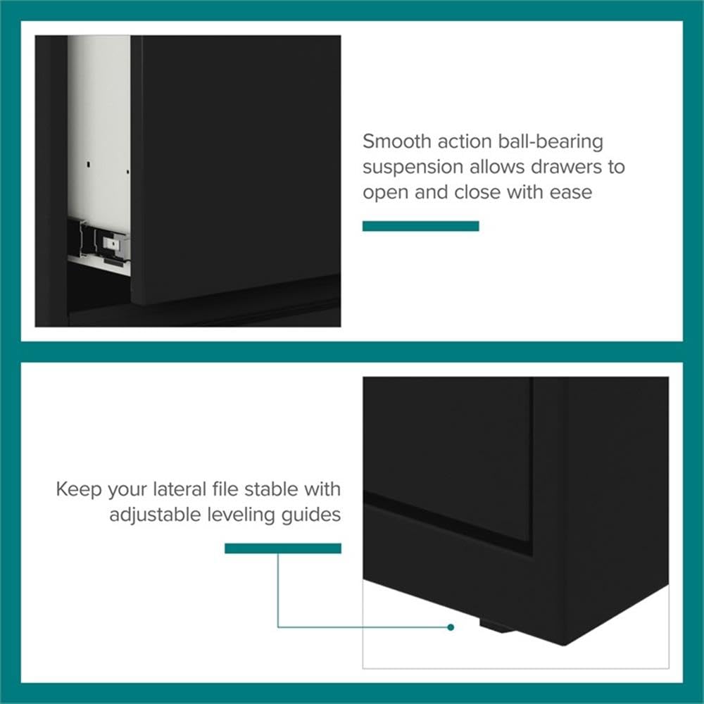 Hirsh 30 inch Wide 2 Drawer Lateral 101 File Cabinet in Black, Fully Assembled