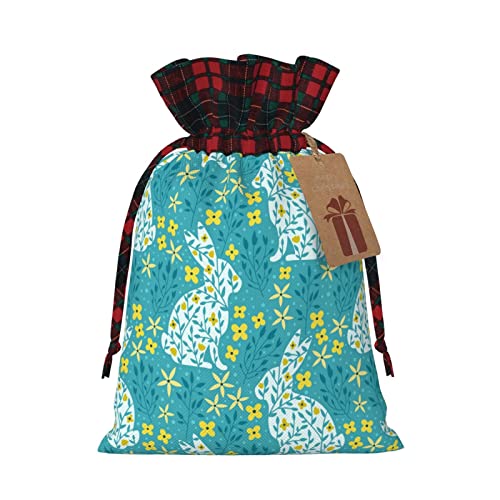 Allgobee Christmas Drawstring Gift Bags Rabbit-Flowers-Spring Buffalo Plaid Drawstring Bag Party Favors Bags