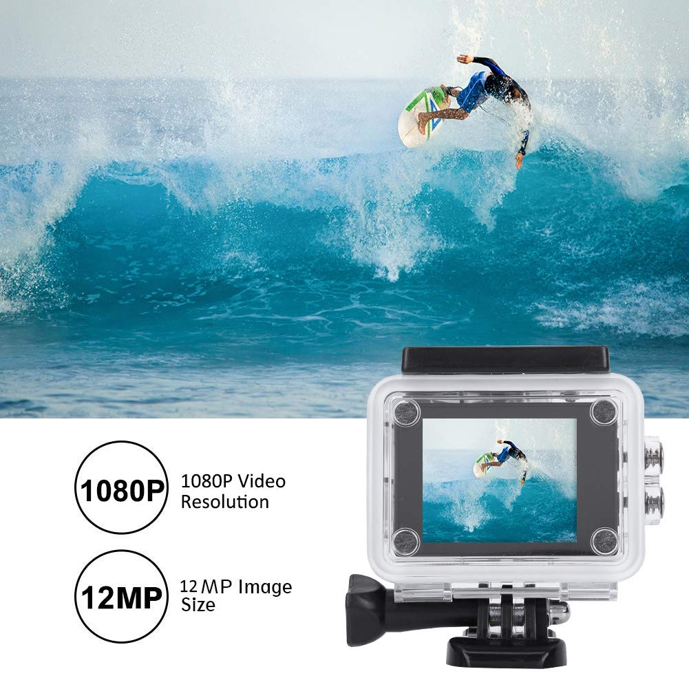 Bindpo Action Camera, 1080P 30fps 12MP 30M Sports Camera 2 Inch with Accessories for Vlogging, Diving, Skiing(Gold)