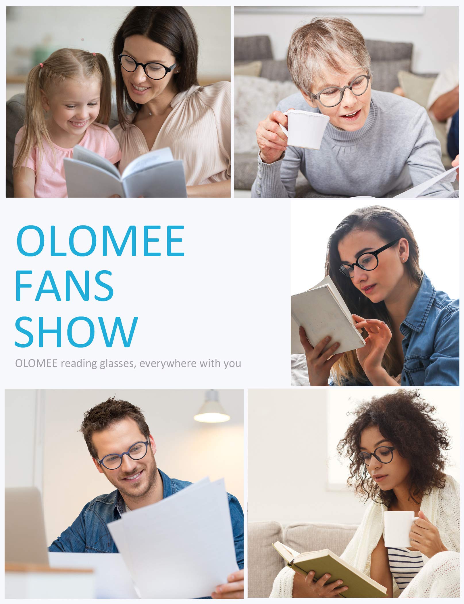 OLOMEE Reading Glasses Women Men Classic Round Readers +2.00 Circular Cheaters Glasses W/Lightweight Frame Comfortable Fit 5 Pack