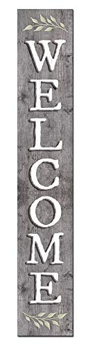 My Word! Welcome Gray w/Sprig Porch Board Sign, multicolor for Front Door, Porch, Yard, or Wall - Indoor Outdoor Decorative Spring, Summer, Fall, Winter Rustic Home Decor Sign - 8x46.5"