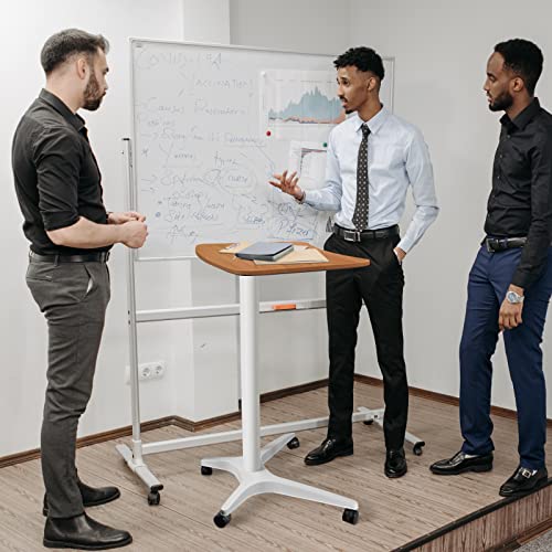 HAOOAH 47" Mobile Standing Desk(26" W*19.3" D), Adjustable Height Laptop Desk, Pneumatic Desk with Gas Spring Riser, Podium for Home, Office,Classroom,Medical, (29" to 46.9" H) (Walnut)