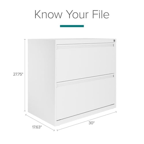 Hirsh 30" W Modern Metal Lateral File Cabinet with 2 Drawers & Secure Lock, Powder Coat, for Home/Office, in White Finish