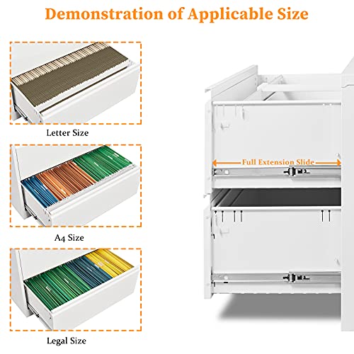 Bonnlo Classic White 2 Drawer File Cabinets for Home Office, Metal Lockable File Cabinet for Letter/Legal Size File Folders, Wide Lateral File Cabinet and Printer Stand, Simple Assembly Required