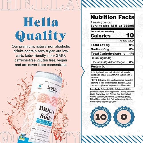 Hella Cocktail Co. Bitters & Soda Classic Dry Aromatic - 12oz Cans, 12 Pack I Aromatic, Botanical and Herbal Non-Alcoholic Drinks, Sugar-Free, Ready-to-Drink Mocktails