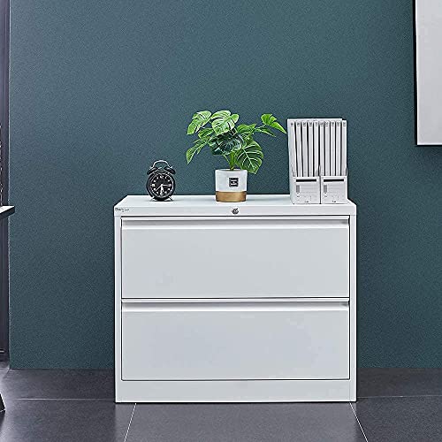 Bonnlo Classic White 2 Drawer File Cabinets for Home Office, Metal Lockable File Cabinet for Letter/Legal Size File Folders, Wide Lateral File Cabinet and Printer Stand, Simple Assembly Required