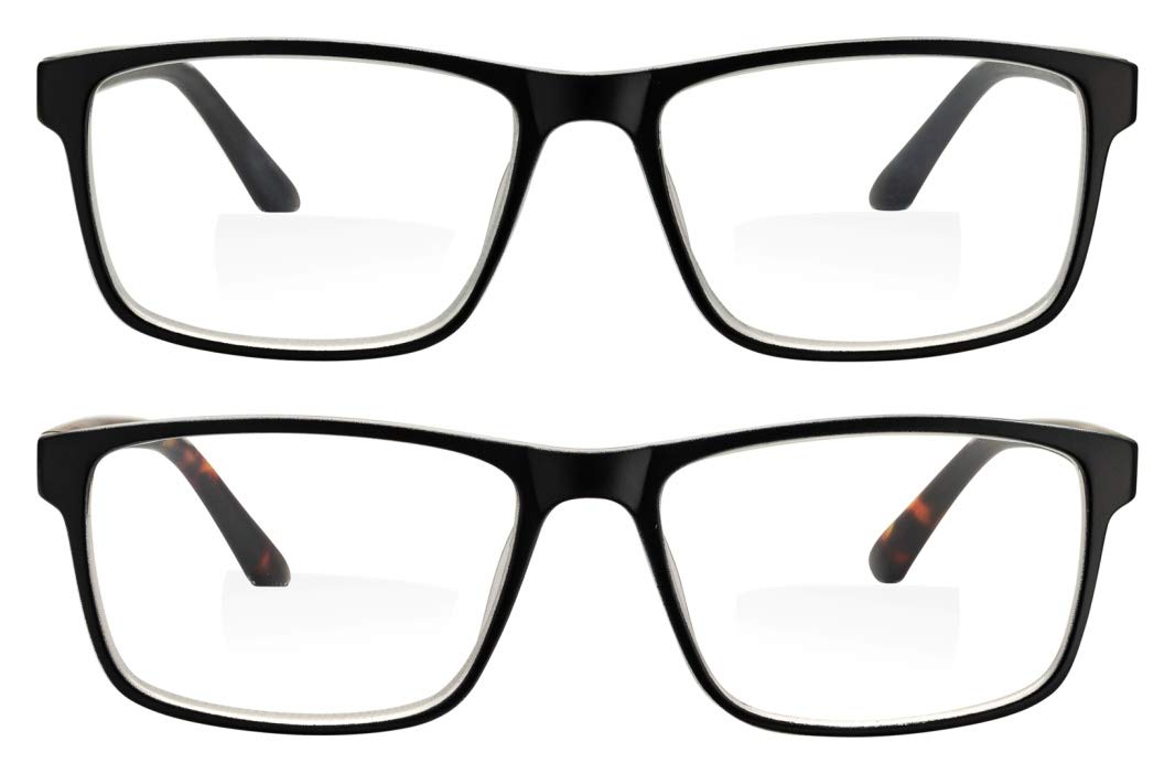 Yogo Vision Bifocal Reading Glasses for Men and Women, Rectangle MultiFocal Readers with Spring Hinges, Retro Design Black/Havana 1.75