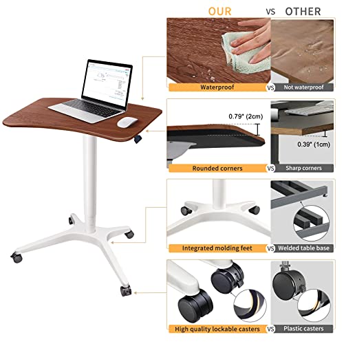 HAOOAH 47" Mobile Standing Desk(26" W*19.3" D), Adjustable Height Laptop Desk, Pneumatic Desk with Gas Spring Riser, Podium for Home, Office,Classroom,Medical, (29" to 46.9" H) (Walnut)