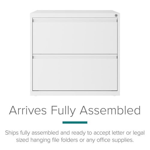 Hirsh 30" W Modern Metal Lateral File Cabinet with 2 Drawers & Secure Lock, Powder Coat, for Home/Office, in White Finish