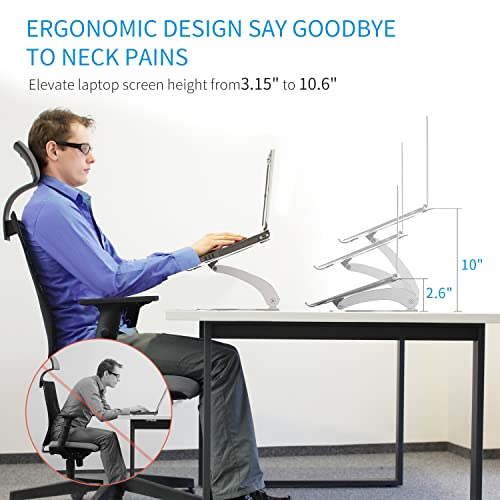 JZBRAIN Adjustable Laptop Stand, Portable Computer Stand for 15.6inch Laptops, Ergonomic Laptop Stand for Desk, Foldable Laptop Holder Compatible with 10-15.6inch Laptops - Silver