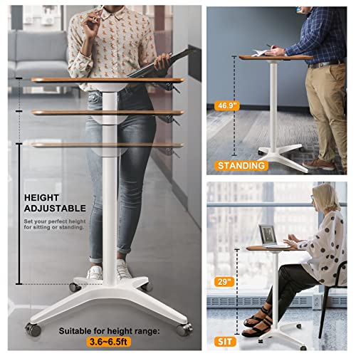 HAOOAH 47" Mobile Standing Desk(26" W*19.3" D), Adjustable Height Laptop Desk, Pneumatic Desk with Gas Spring Riser, Podium for Home, Office,Classroom,Medical, (29" to 46.9" H) (Walnut)