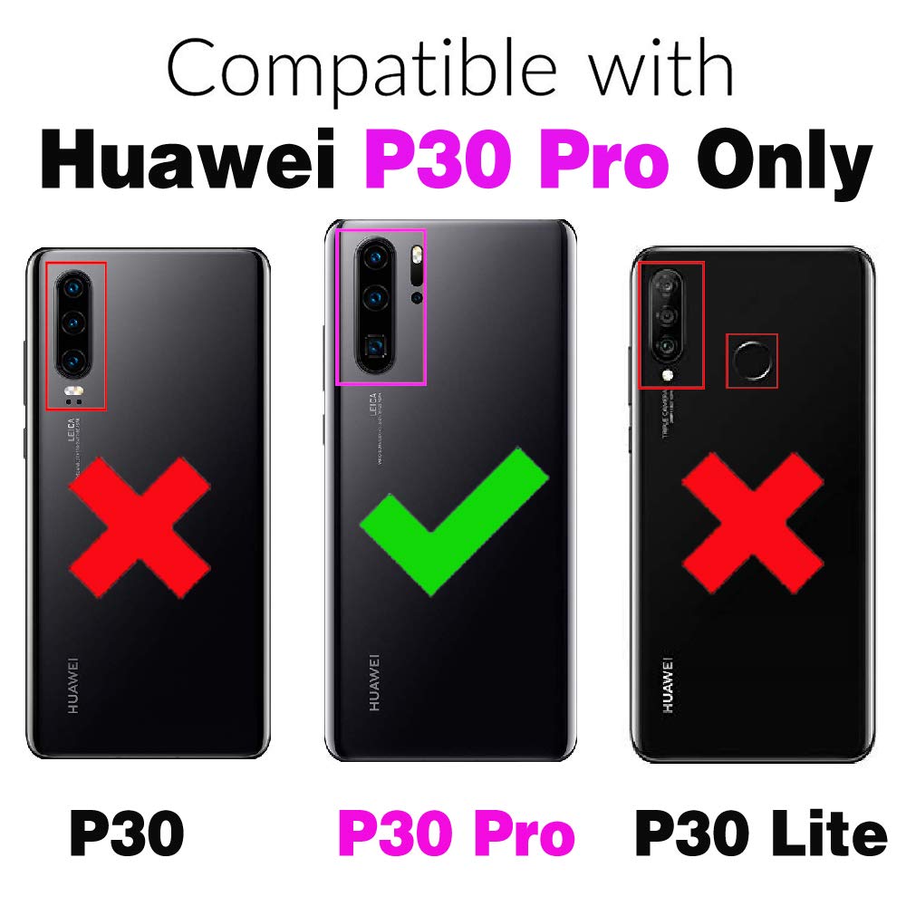 Phone Case for Huawei P30 Pro with Tempered Glass Screen Protector Cover and Stand Kickstand Hard Rugged Hybrid Protective Cell Accessories Rubber Hawaii P30Pro P 30 Pro30 Cases Men Black