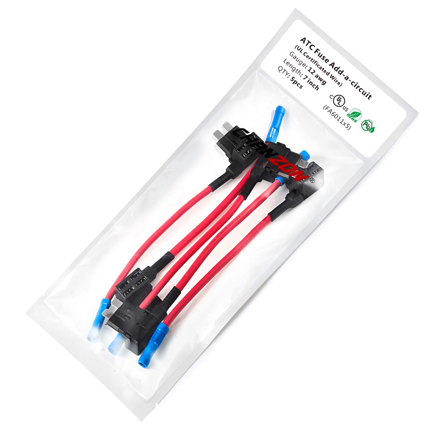 [UL Wire] Chanzon 5pcs 12awg Add-a-Circuit Fuse Tap Adapter ATC/ATO/Standard Fuse Holder for 35A Automotive Car Motorcycle