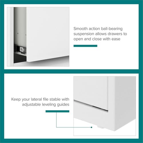 Hirsh 30" W Modern Metal Lateral File Cabinet with 2 Drawers & Secure Lock, Powder Coat, for Home/Office, in White Finish