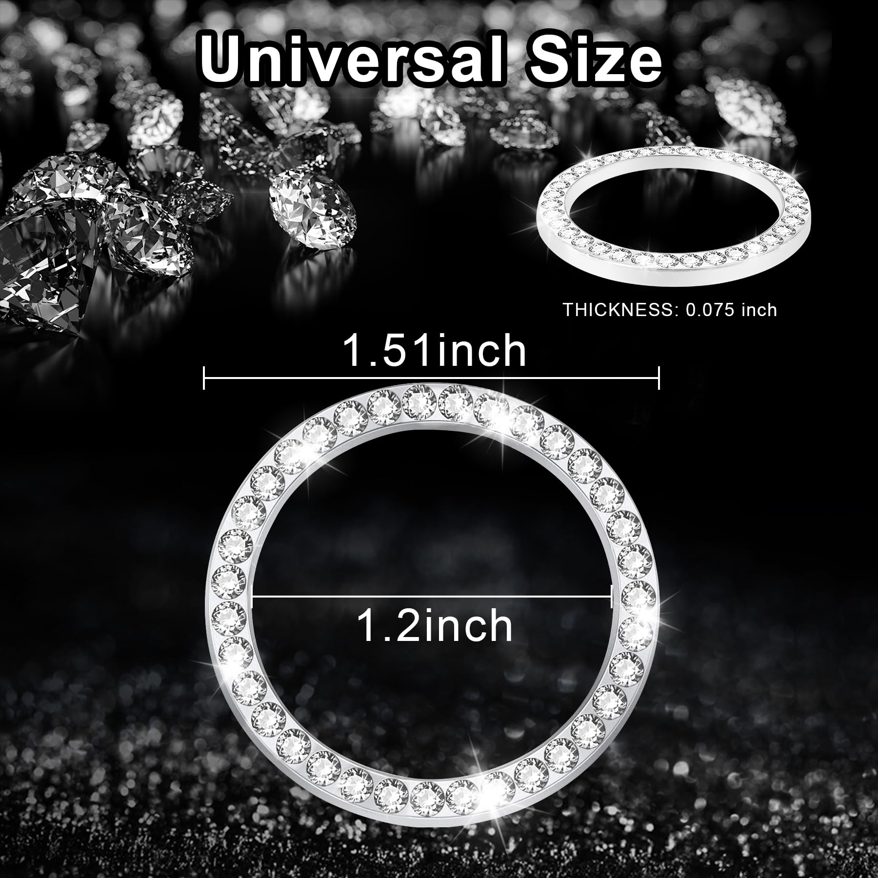 LivTee 2 PCS Crystal Rhinestone Car Engine Stop Decoration Ring, Bling Interior Accessories for Women, Push to Start Button Cover/Sticker, Key Ignition & Knob, White