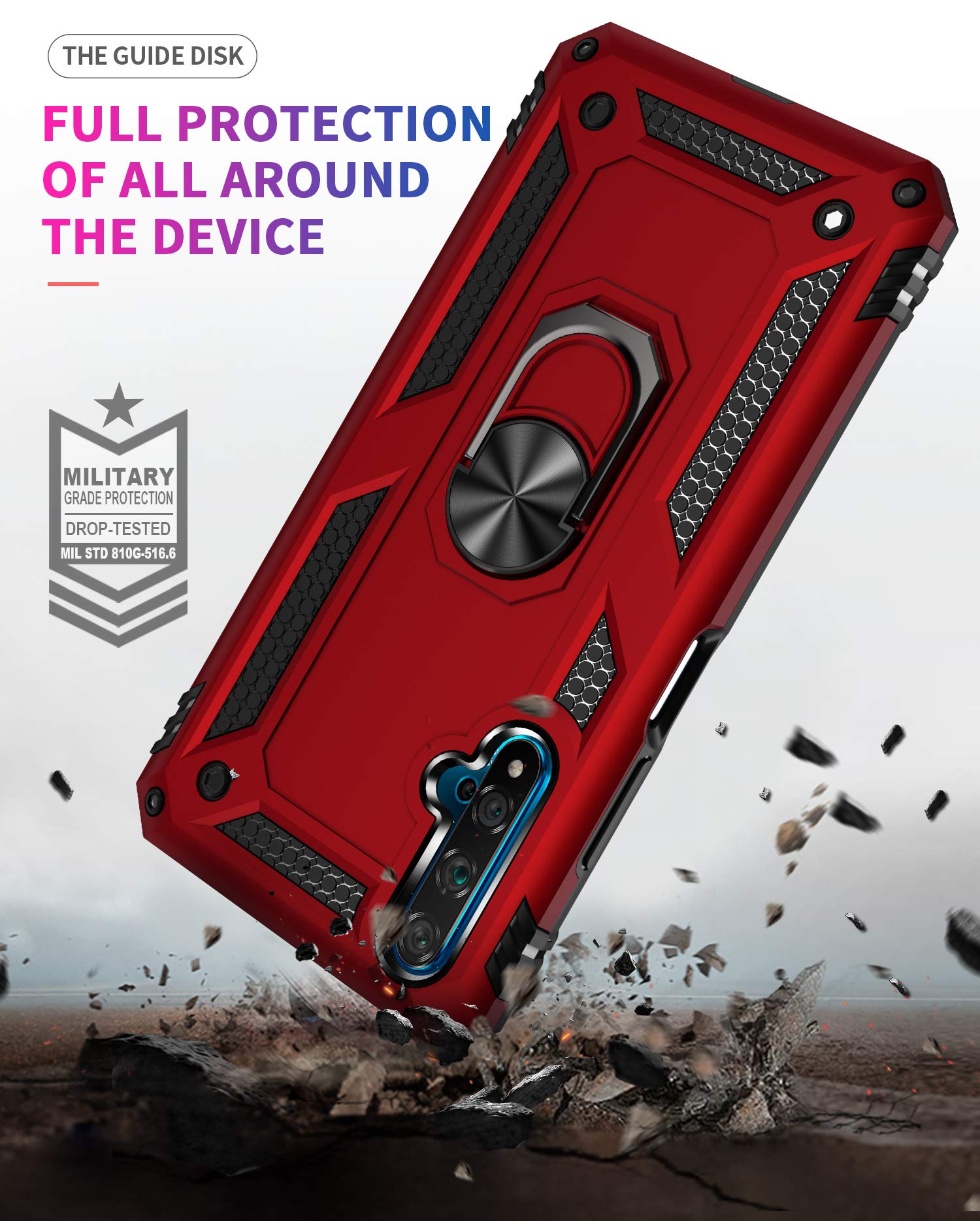 EasyLifeGo for Huawei Nova 5T / HONOR 20 Case with Screen Protector Tempered Glass [2 pieces], Hybrid Heavy Duty Armor Dual Layer Anti-Scratch Case Cover, Black