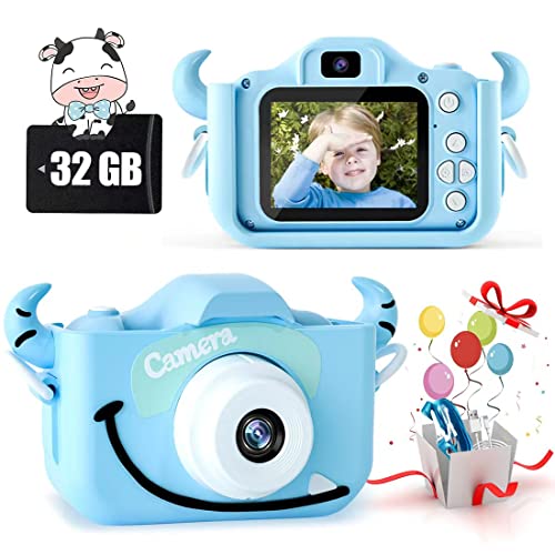 Kids Camera, Christmas Birthday Festival Gifts for Girls or Boys Aged 3-12 Years Old, Kids Digital Camera for Kids Selfie with Video, HD Digital Video Camera Toys for Girls with 32GB SD Card (Blue)
