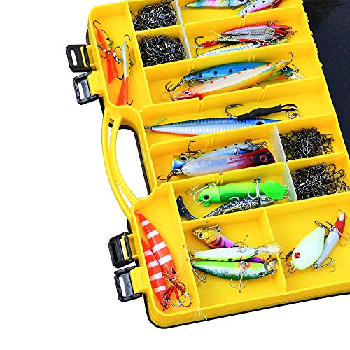 Goture Fishing Tackle Storage Hard Case 2 Sided Storage Trays Handle Portable Plastic Organizer Box 44 Compartments Sea Boat Accessory 12 8 3 Smoke Yellow