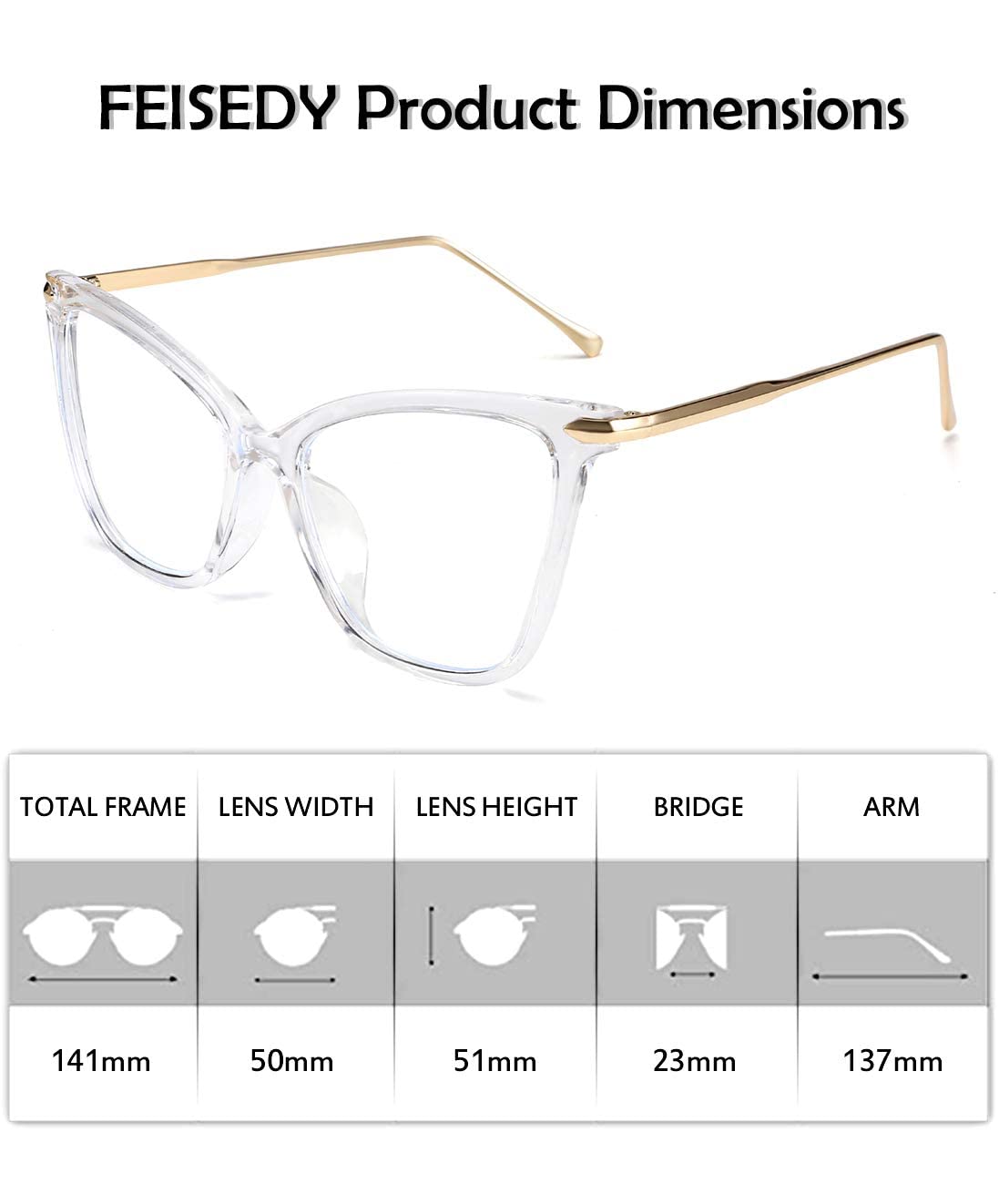 FEISEDY Oversized Cat Eye Glasses Frame Blue Light Blocking Eyewear for Women B2589