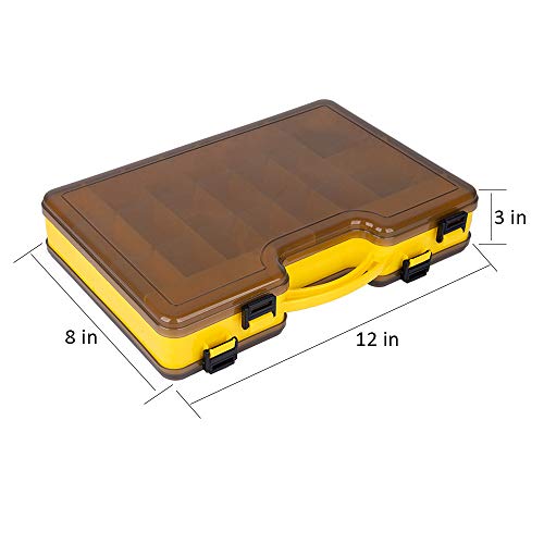 Goture Fishing Tackle Storage Hard Case 2 Sided Storage Trays Handle Portable Plastic Organizer Box 44 Compartments Sea Boat Accessory 12 8 3 Smoke Yellow