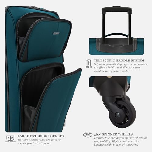 U.S. Traveler Aviron Bay Expandable Softside Spinner Wheels, Navy, 3 Piece Luggage
