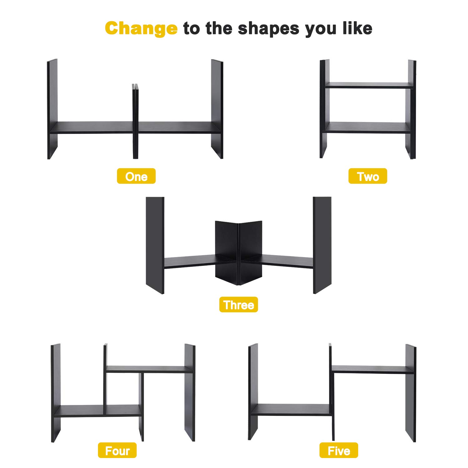 Hossejoy Desktop Organizer Office Storage Rack Adjustable Wood Desk Organizer Display Shelf, Countertop Bookcase Desktop Bookshelf- Free Style Double H Display, Black