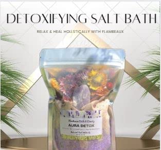 Flambeaux Bath & Beauty | Detoxifying Spiritual Salt Bath | Epsom Salt Detox Bath | Easy Press Lock Seal | Dried Flowers | Raw Amethyst Stone