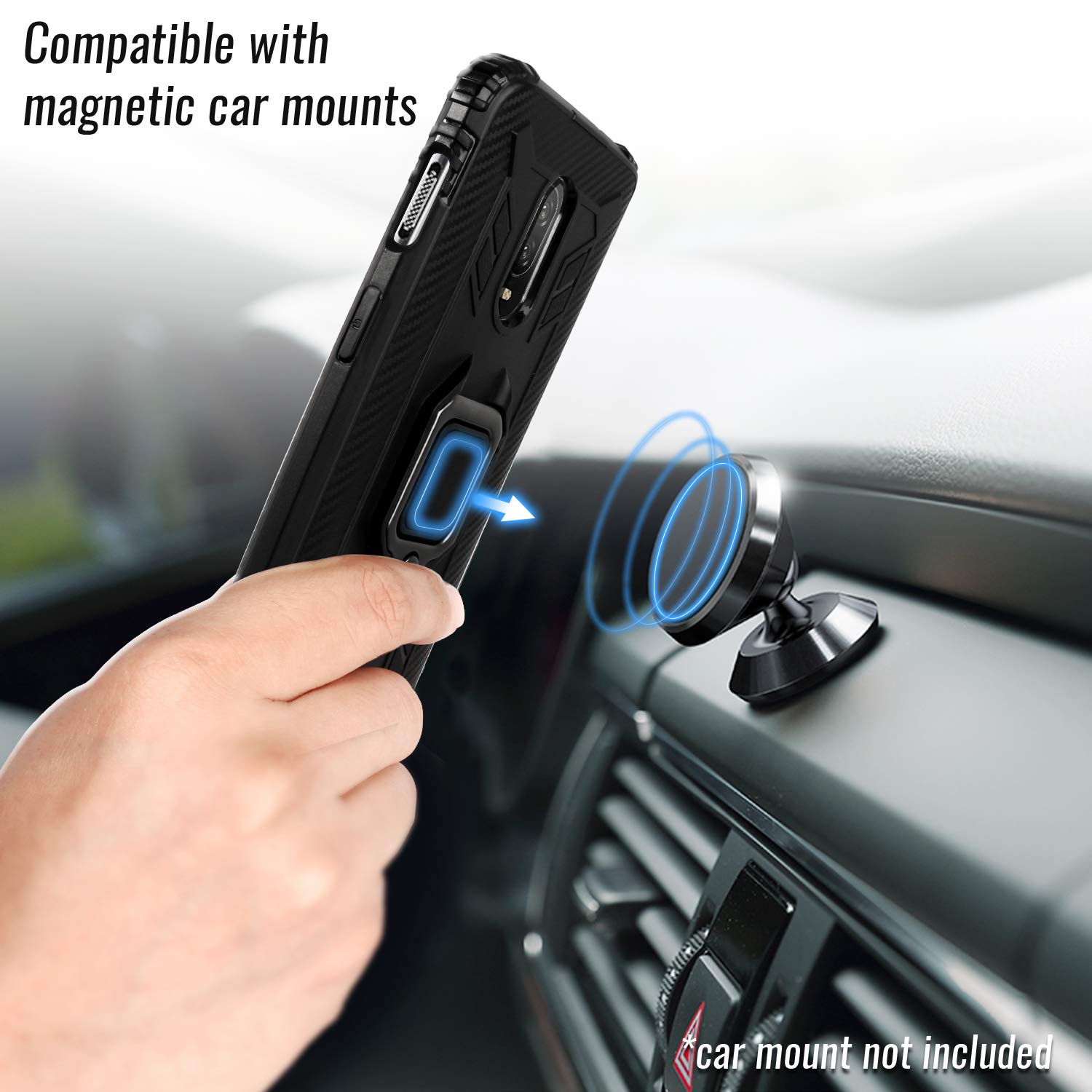 Shields Up OnePlus 7/6T Carbon Case | 10ft Drop Tested | Ultra Slim, Lightweight, Scratch Resistant, Shockproof | Kickstand - Black
