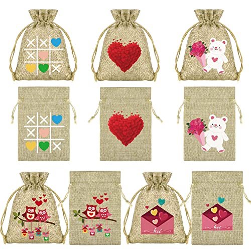 KUUQA 25 Pcs Heart Love Shaped Drawstring Gift Bags for Valentine's Day Party Favors, Valentine's Day Cotton Favor Pouches for Goodies, Sachets, and Jewelry, 5 Designs