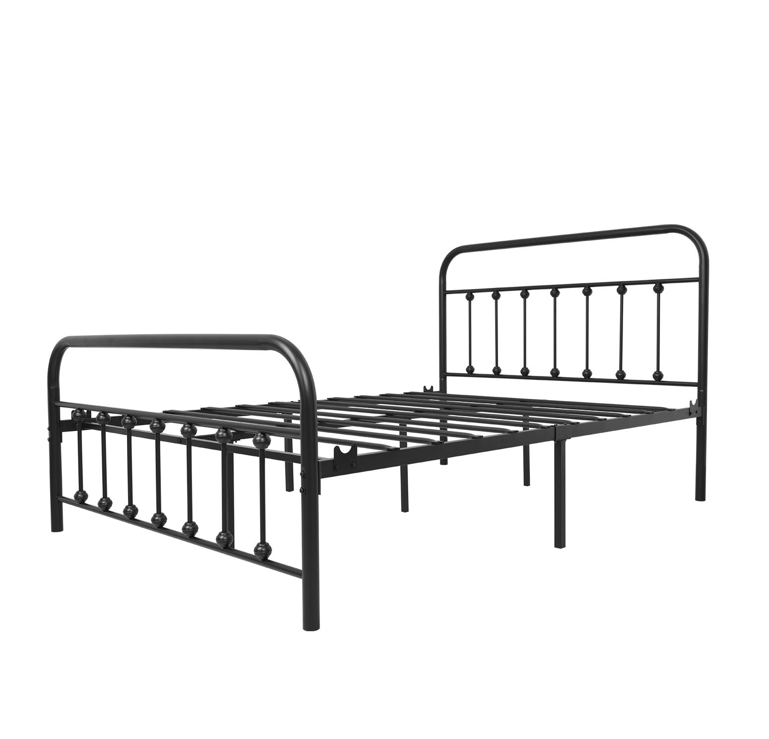 YALAXON Vintage Sturdy Full Size Metal Bed Frame with Headboard and Footboard Basic Bed Frame No Box Spring Needed,Black