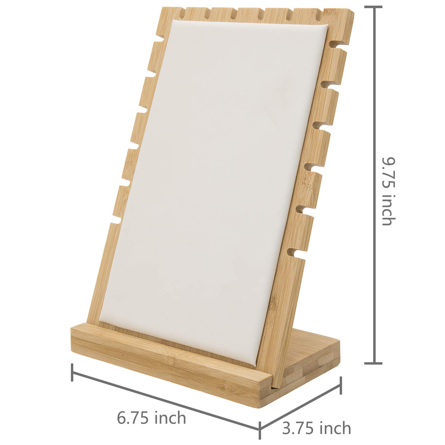 MyGift 2-Pack Bamboo Jewelry Display Stands with PU Panel & Multi-Rung Design – Detachable Bases, Non-Scratch Surface | Portable Necklace Holder for Home, Boutique, Countertop