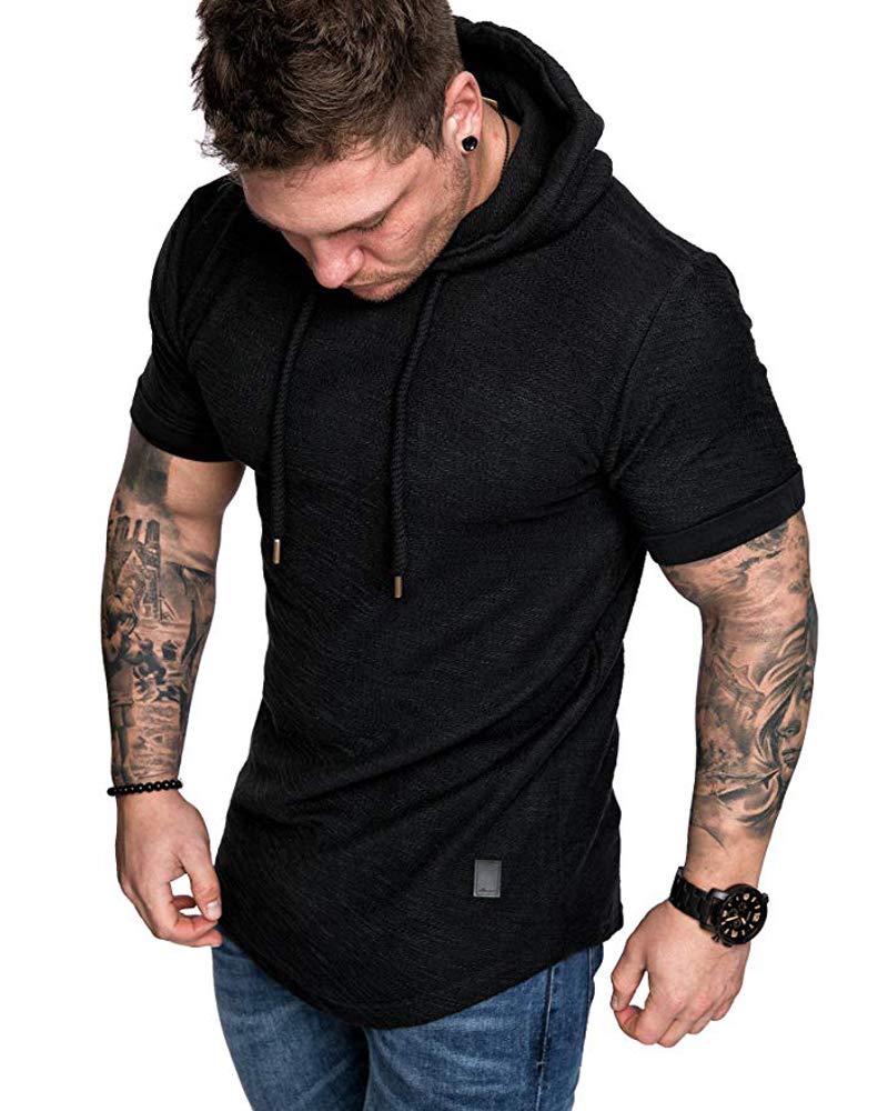 Lexiart Mens Fashion Hoodies Sport Pullover Solid Color Shirt Workout Lightweight Tops Black