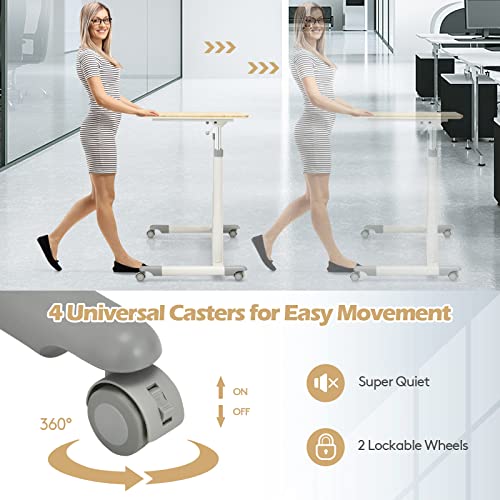 COSTWAY Mobile Height Adjustable Standing Desk, Compact Pneumatic Sit to Stand Computer Desk w/Lockable Casters, Ergonomic Rolling Laptop Table w/Steel Frame for Home Office (Natural)