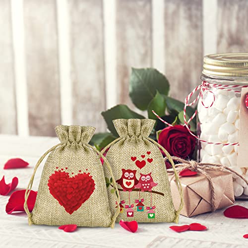 KUUQA 25 Pcs Heart Love Shaped Drawstring Gift Bags for Valentine's Day Party Favors, Valentine's Day Cotton Favor Pouches for Goodies, Sachets, and Jewelry, 5 Designs