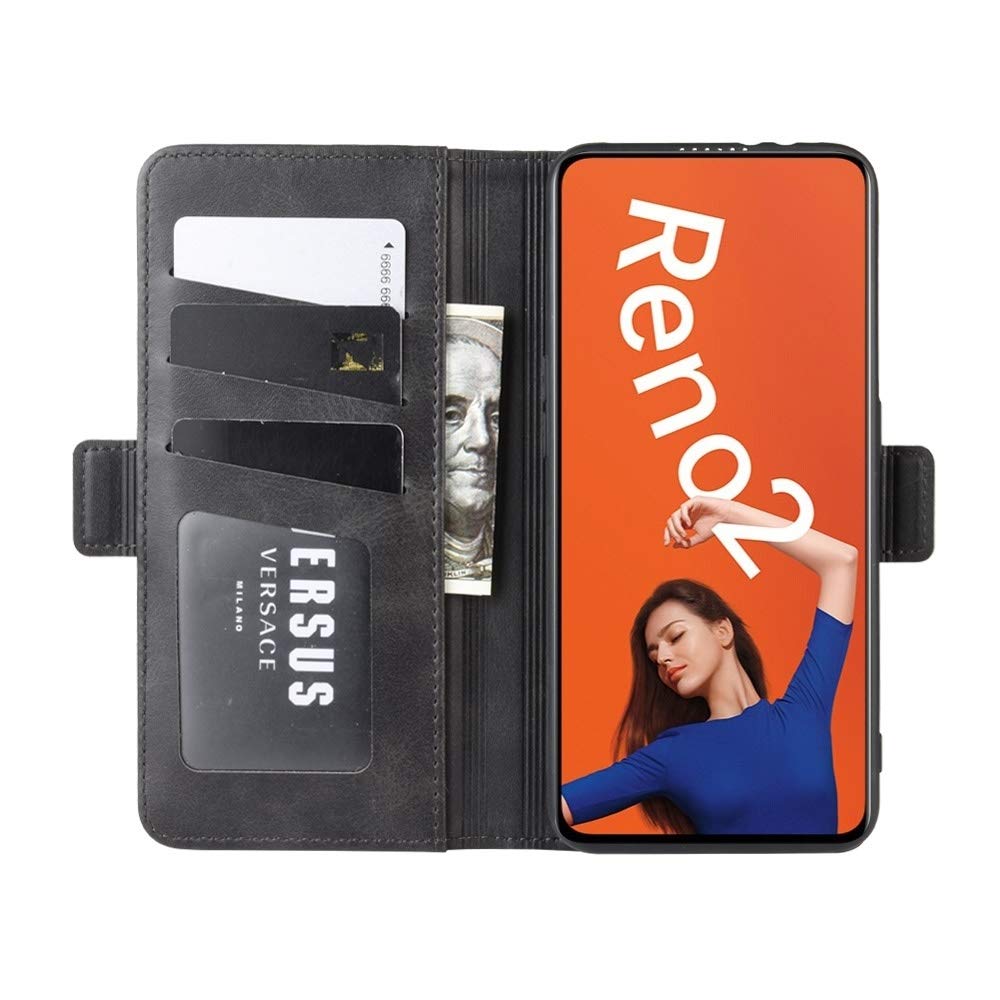 Oppo case for Oppo RENO2 Wallet Stand Leather Cell Phone Case with Wallet & Holder & Card Slots(Black) (Color : Black)