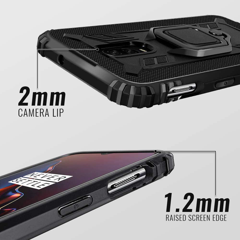Shields Up OnePlus 7/6T Carbon Case | 10ft Drop Tested | Ultra Slim, Lightweight, Scratch Resistant, Shockproof | Kickstand - Black