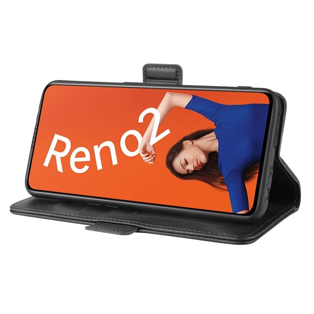 Oppo case for Oppo RENO2 Wallet Stand Leather Cell Phone Case with Wallet & Holder & Card Slots(Black) (Color : Black)