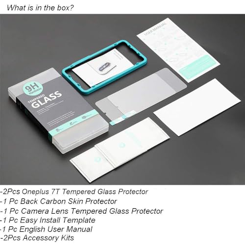 Ibywind Screen Protector For OnePlus 7T,with 2Pcs Tempered Glass,1Pc Camera Lens Protector,1Pc Backing Carbon Fiber Film [Fingerprint Reader,Easy to install]