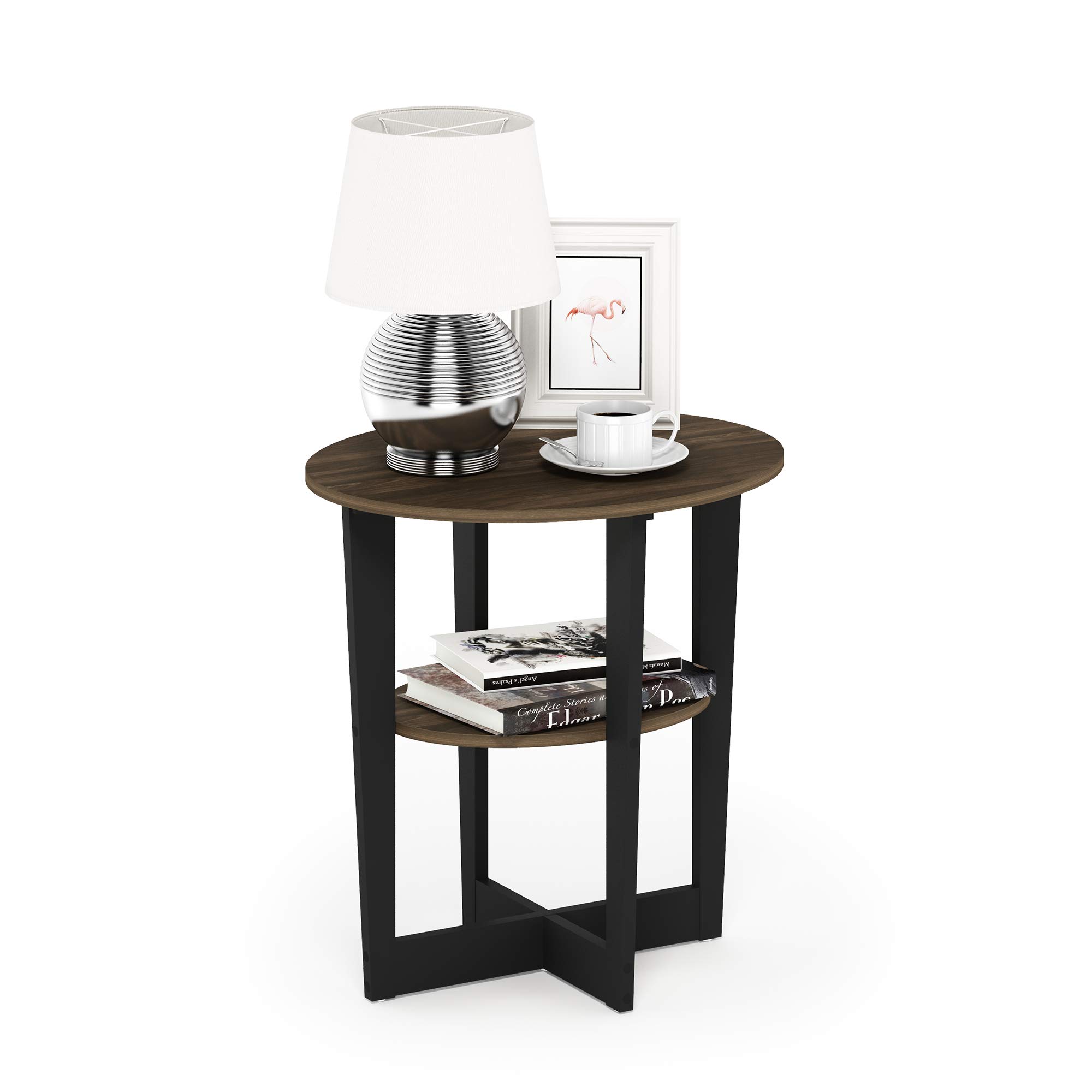 Furinno JAYA Oval End Side Night Stand/Bedside Table, 1-Pack, Columbia Walnut/Black