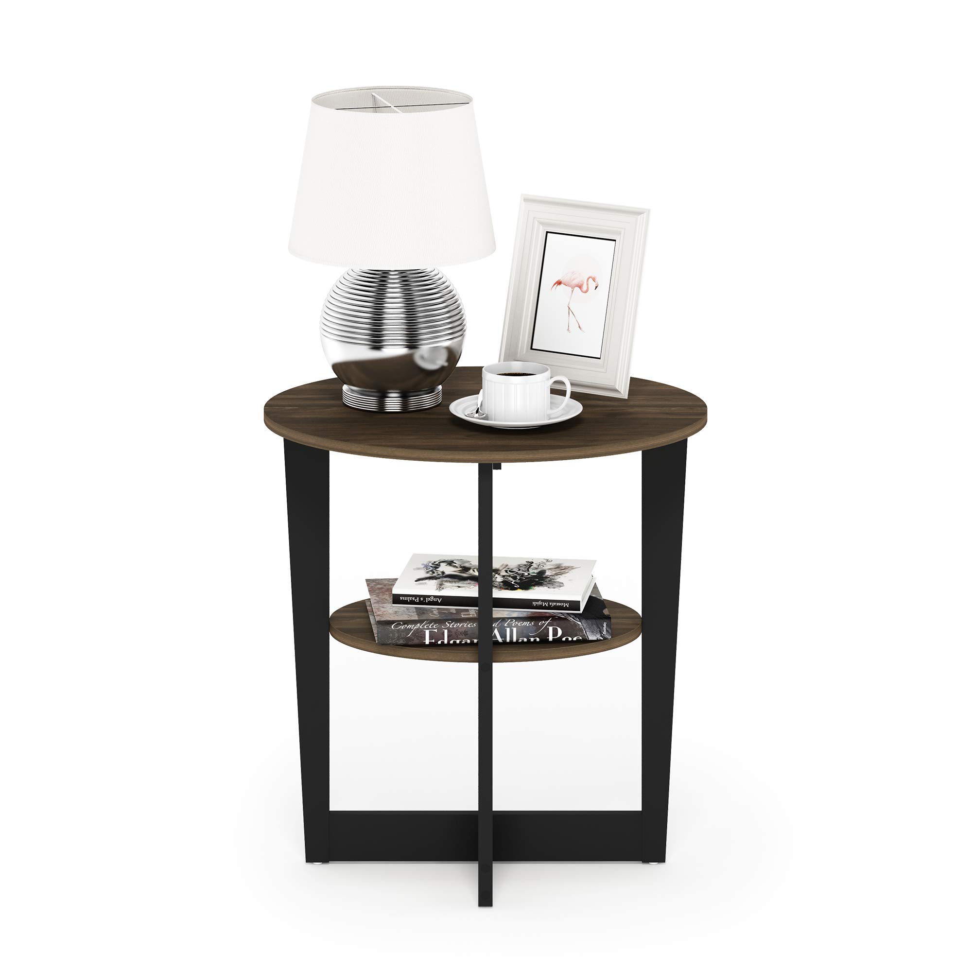 Furinno JAYA Oval End Side Night Stand/Bedside Table, 1-Pack, Columbia Walnut/Black