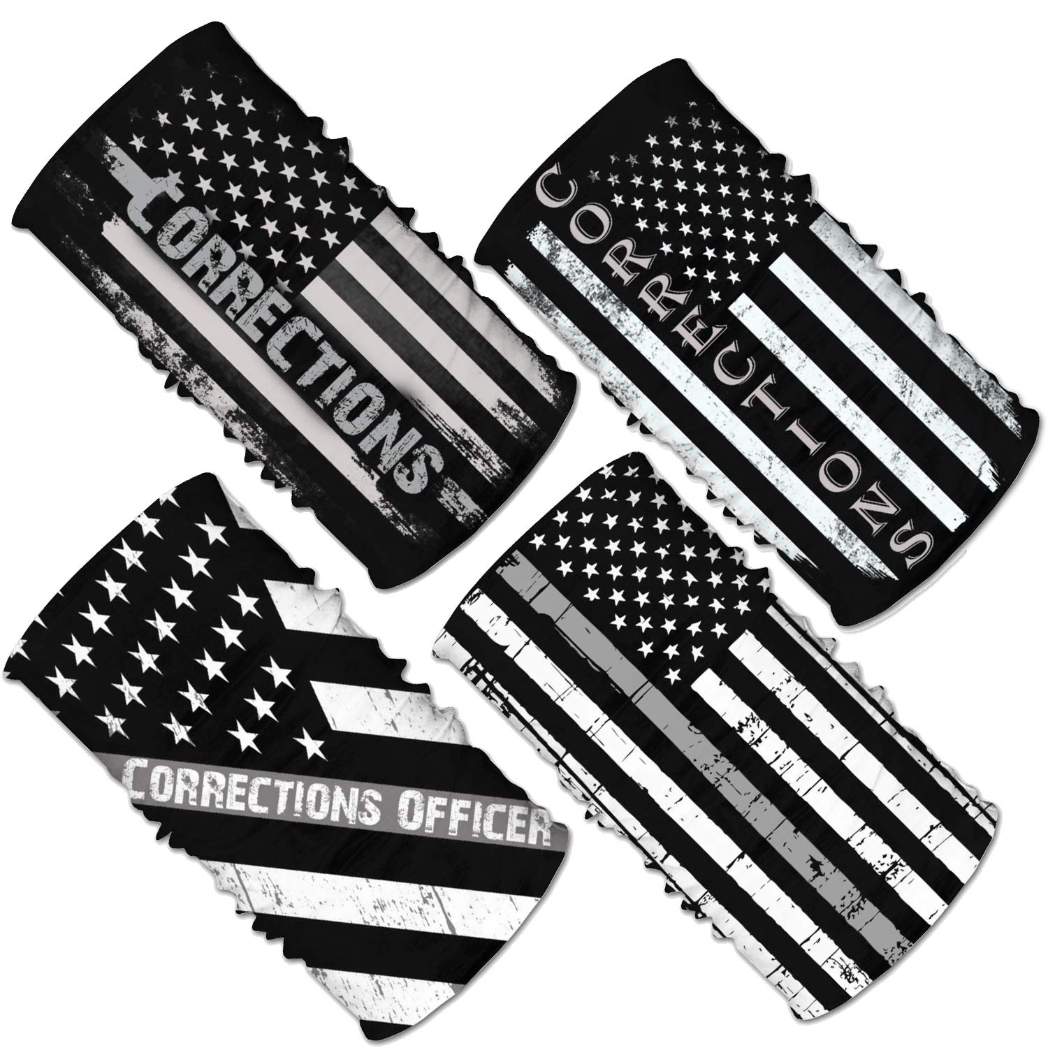 HSELOGI 4Pcs Men&Women Thin Silver Line Corrections Flag Magic Headwear Neck Gaiter Tube Scarf Headbands Bandana Balaclava for Outdoor Running Cycling Skating Work Out
