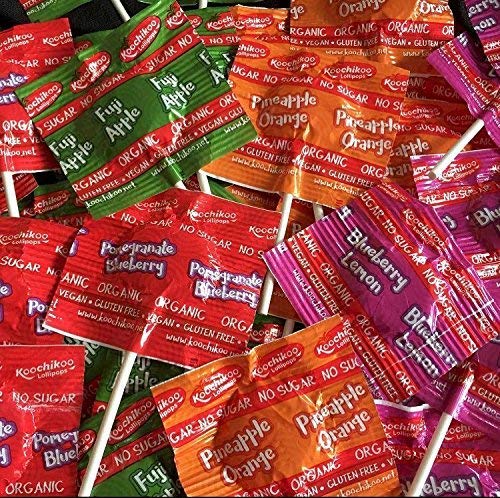 Koochikoo Organic Lollipop Variety Box, Assorted Fruit Flavor - Sugar Free, Gluten Free, Vegan - 50 Count