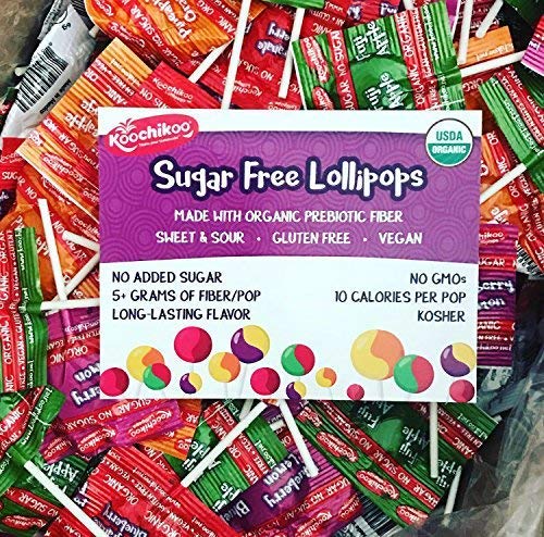 Koochikoo Organic Lollipop Variety Box, Assorted Fruit Flavor - Sugar Free, Gluten Free, Vegan - 50 Count