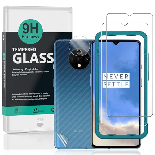 Ibywind Screen Protector For OnePlus 7T,with 2Pcs Tempered Glass,1Pc Camera Lens Protector,1Pc Backing Carbon Fiber Film [Fingerprint Reader,Easy to install]