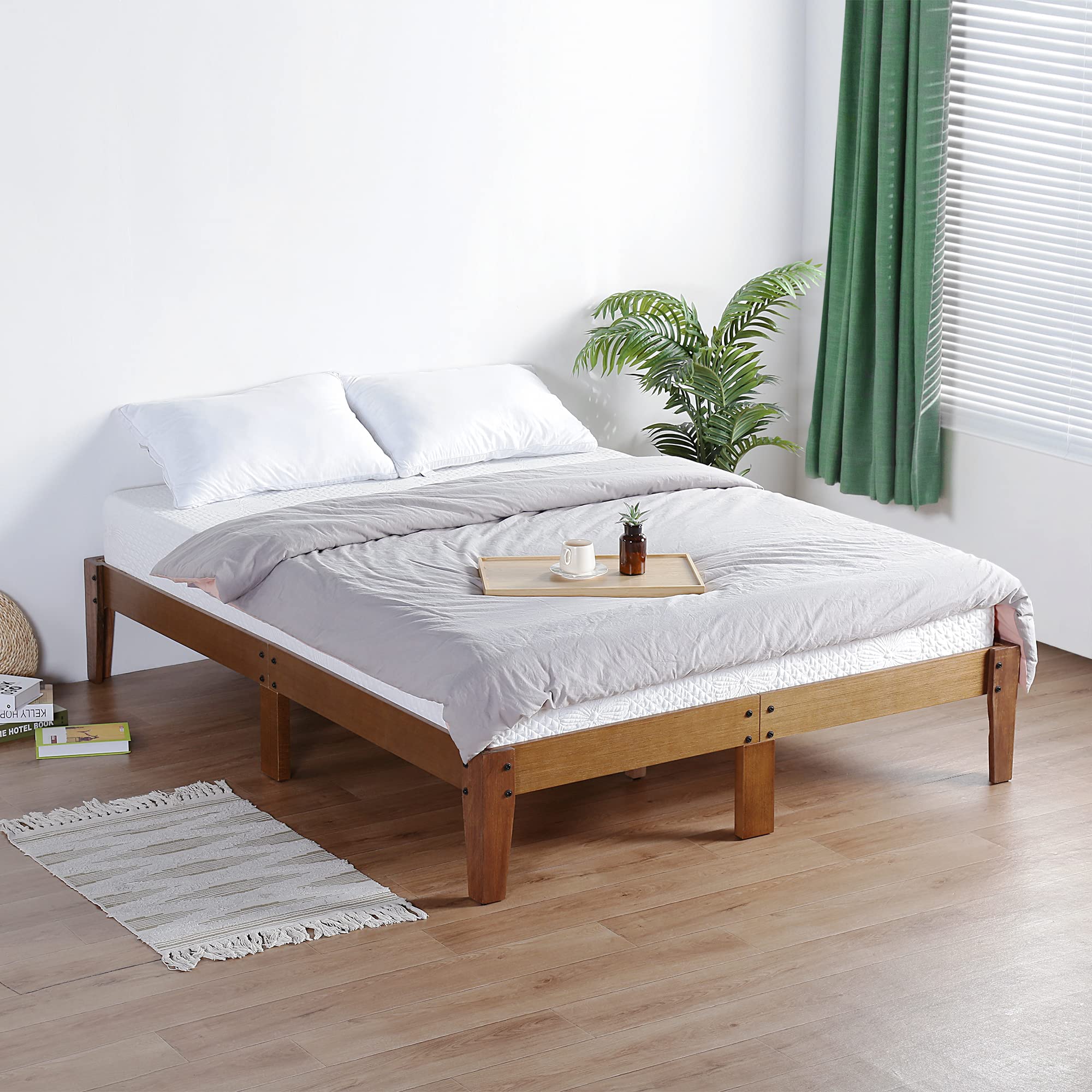 Olee Sleep 14Inch Smart Wood Platform Bed Frame Queen Natural