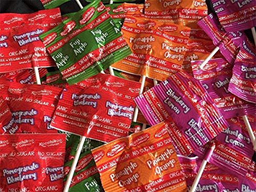Koochikoo Organic Lollipop Variety Box, Assorted Fruit Flavor - Sugar Free, Gluten Free, Vegan - 50 Count