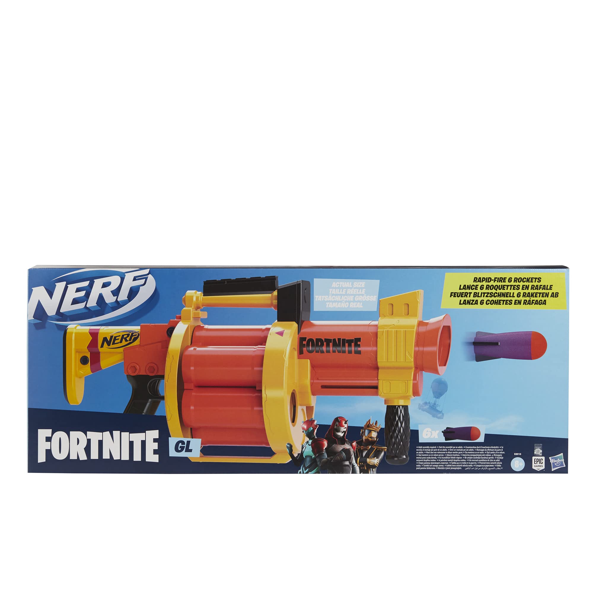 Nerf Fortnite GL Rocket-Firing Blaster - 6-Rocket Drum, Pump-to-Fire - Includes 6 Official Rockets - for Youth, Teen, Adult, Orange