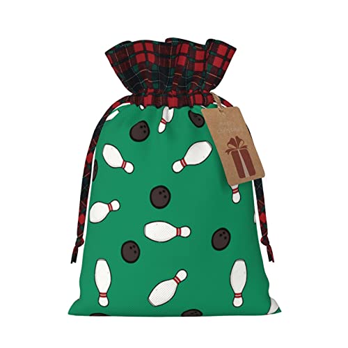 Christmas Drawstring Gift Bags Bowling-Pins-Ball Buffalo Plaid Drawstring Bag Party Favors Bags