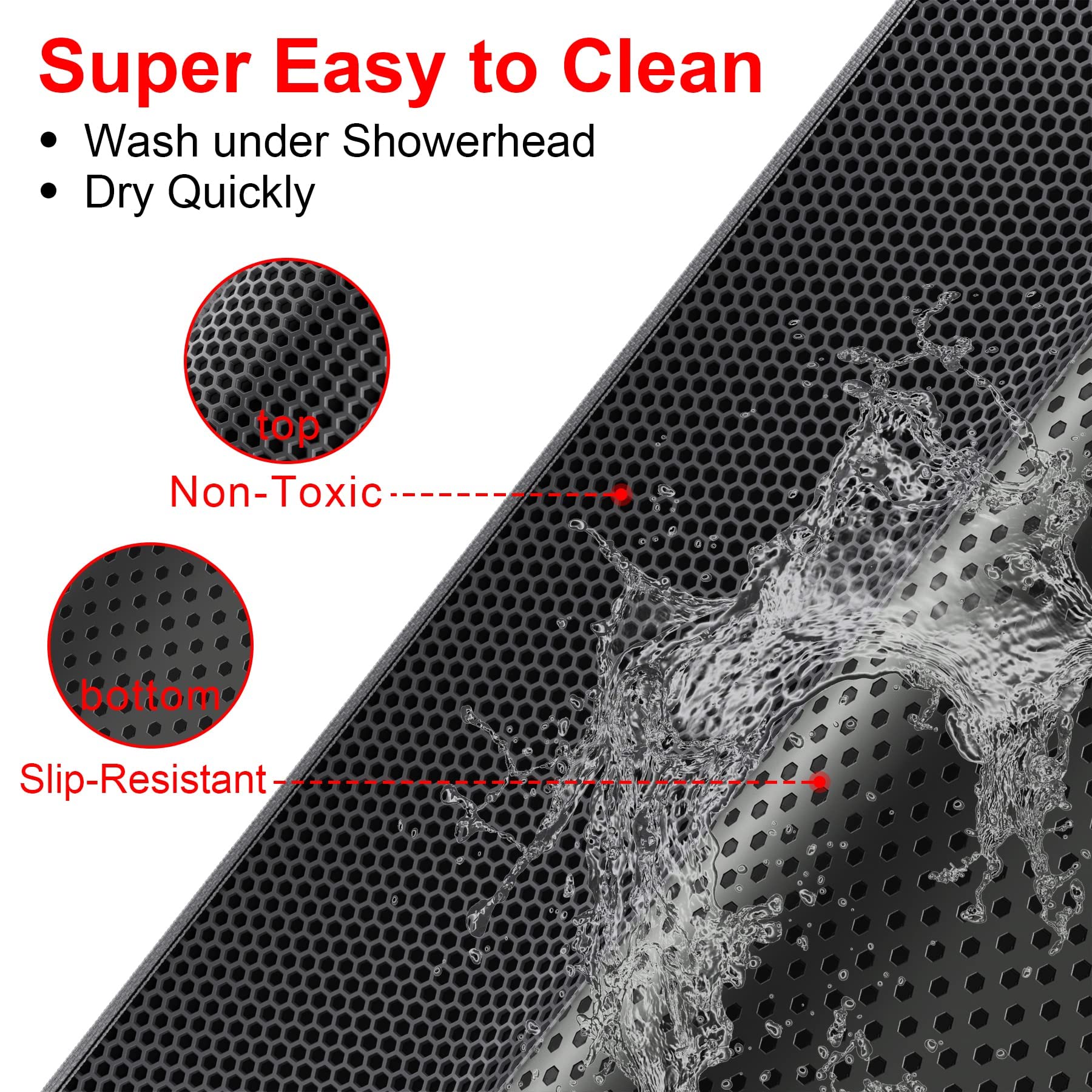 Waretary Cat Litter Box Mat: 36"x 30" Waterproof Kitty Cat Litter Trapping Mat, Easy-clean Double-layer Scatter Control Pad Rug (Black)